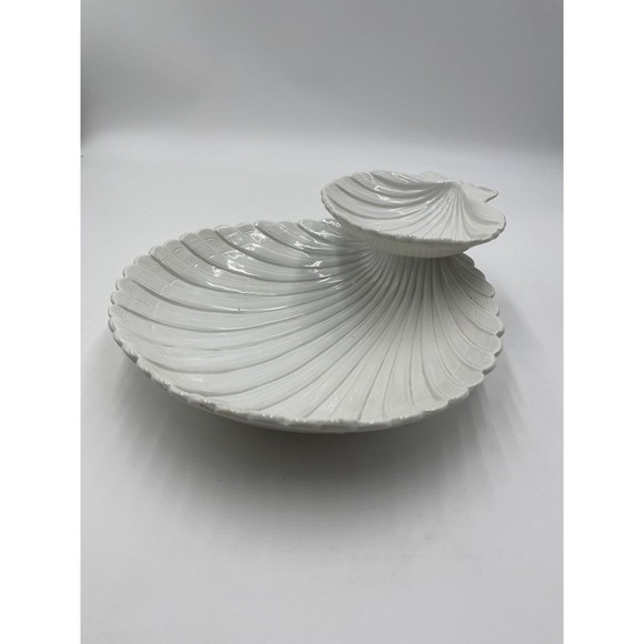 Unmarked | Dining | Vintage Italian Chip And Dip White Ceramic Clam ...